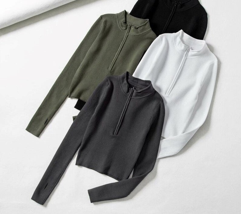 Elegant High Neck Zipper Front Knitted Sweater Women Solid - Etsy