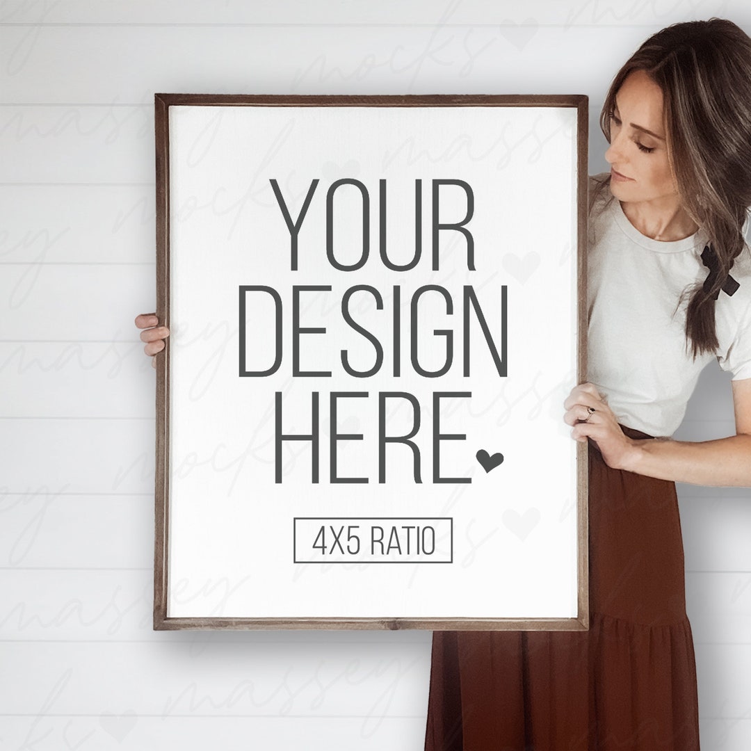 24x30 Wood Frame Mockup | Large Wood Sign Mockup | 24x30 Print Wall Art ...