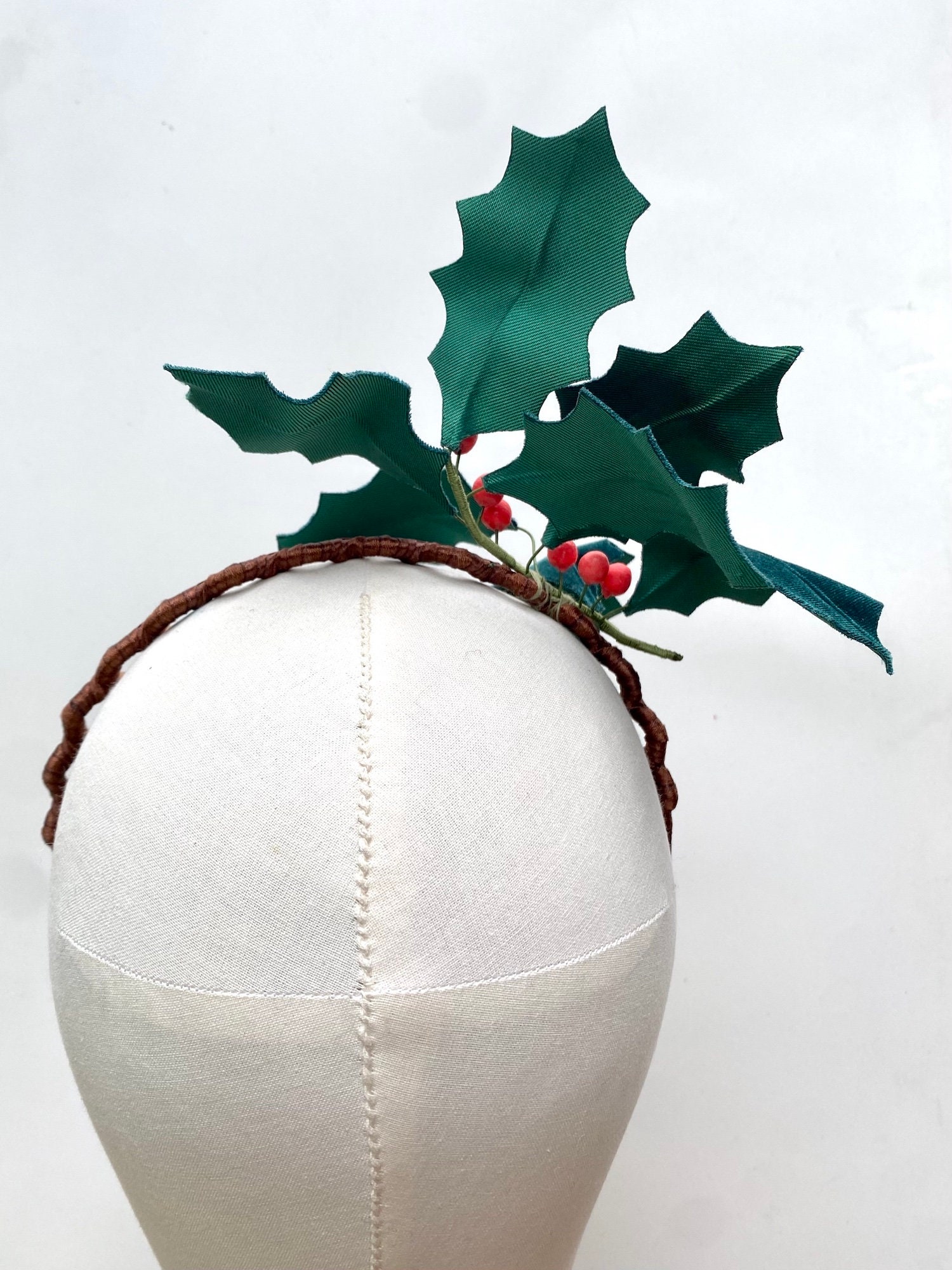 Christmas and Fashion Holly Headband in Velour and Silk With - Etsy