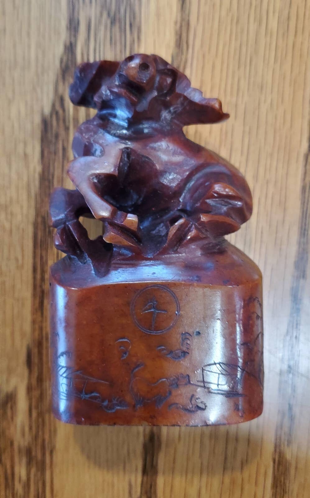 Chinese Red Ink Paste Stamp Set With Carved Soap Stone Water Buffalo ...