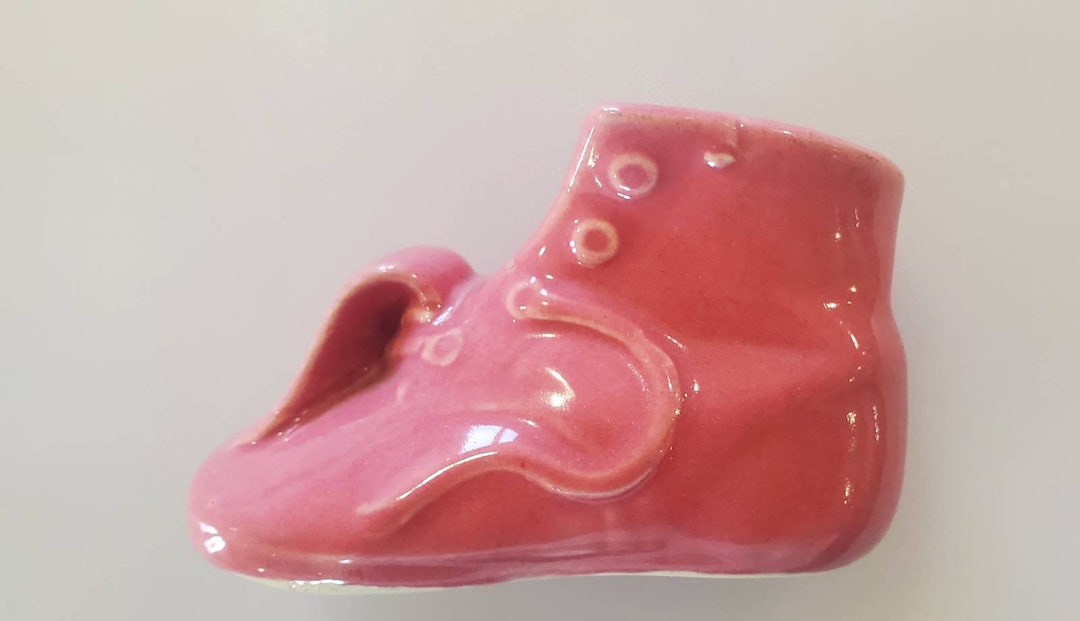 Vintage Morton Pottery Baby Shoe Planter - Pink Glaze Baby Bootie Shoe ...