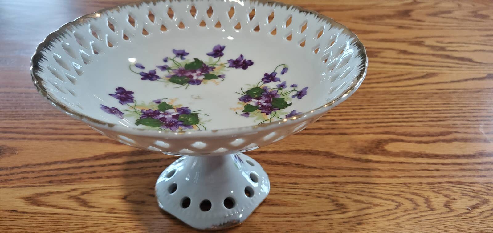 Lefton China Reticulated Pedestal Compote Candy Dish With Hand Painted ...