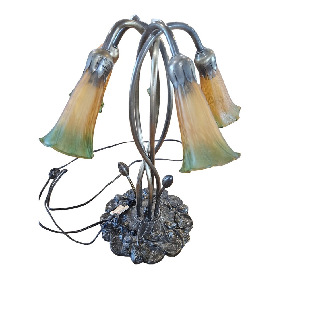 Vintage Art Neveau Inspired Bronze Tone Five Arm Shaded Glass Tulip ...