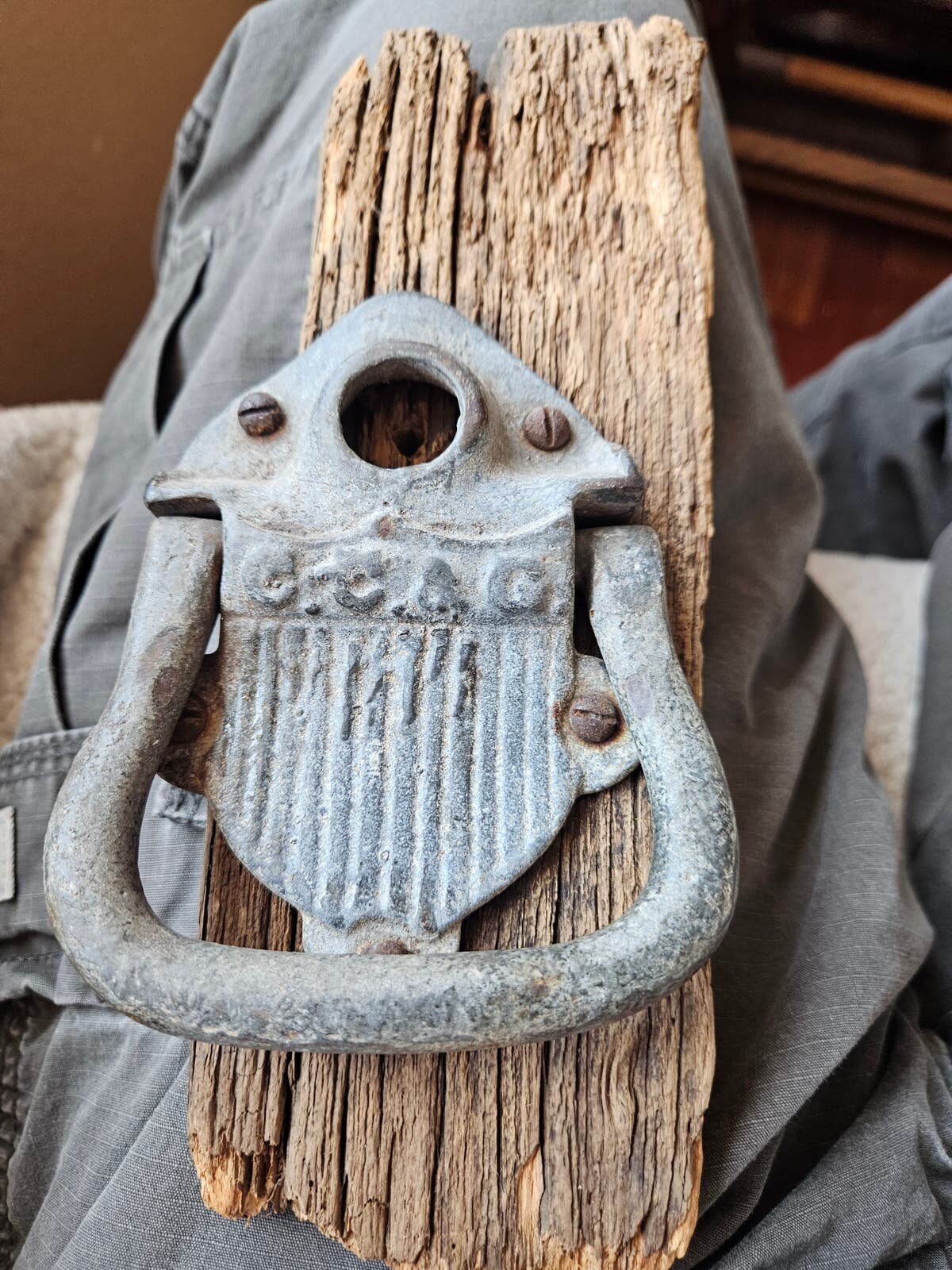 Antique Galvanized DOOR RING-KNOCKER Marked C.C.&G Still on Original ...