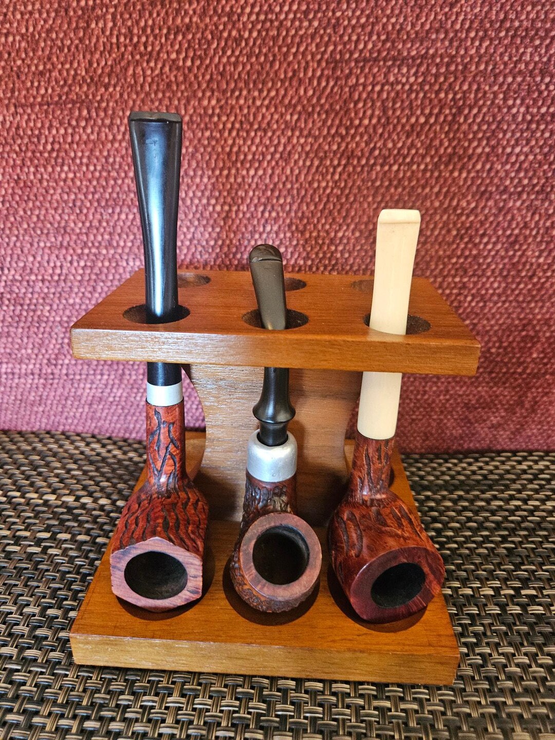 Vintage Mid Century Double Sided Pipe Rack - 6 Pipe Holder Wood Pipe ...