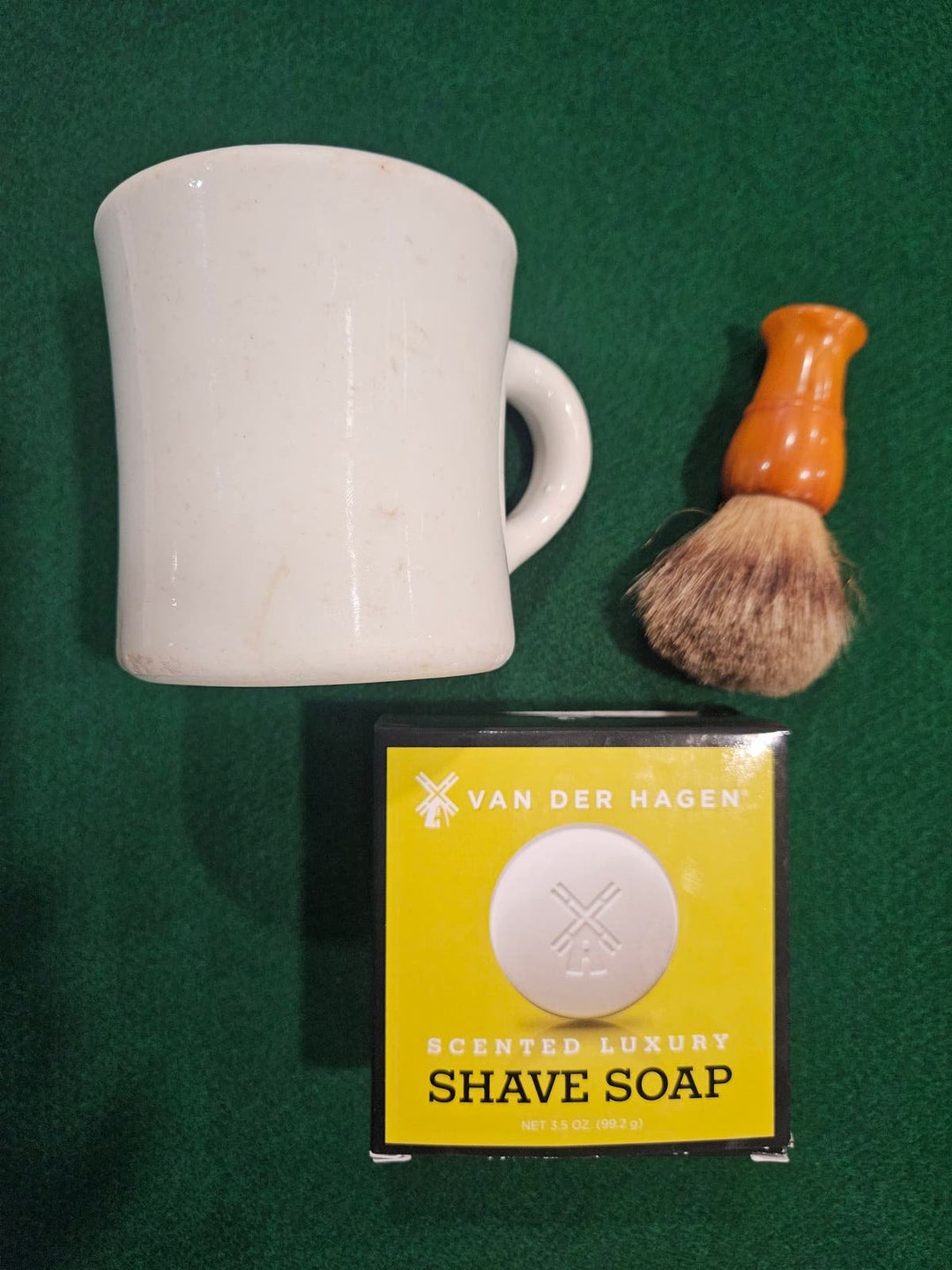 Vintage Shaving Set With Shaving Cup, Shaving Brush, and Van Der Hagen ...