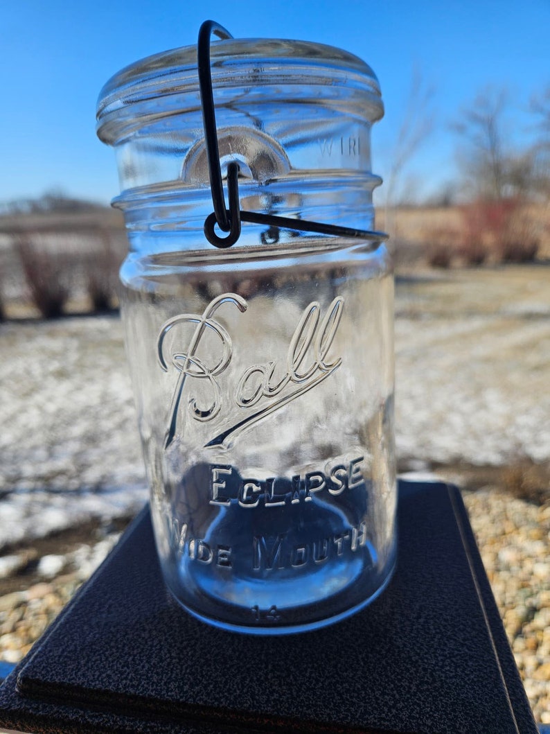 Antique Ball Eclipse Clear Glass Qt Canning Jars Rare Old Wide Mouth ...