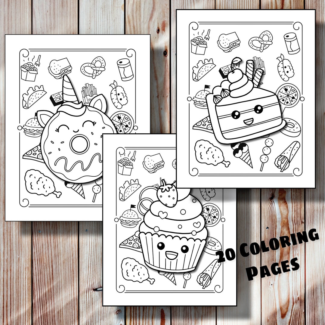 20 Cute Kawaii Food Coloring Pages Pack 1 Printable Instant Download ...