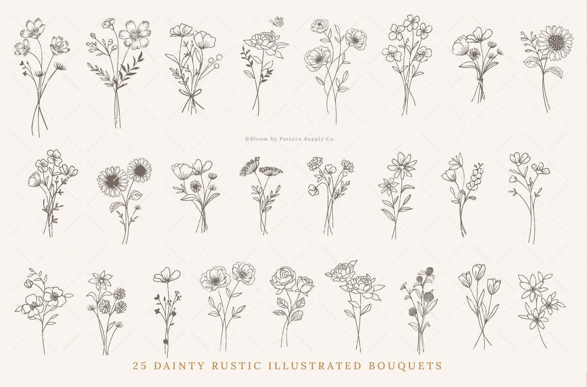 Botanical Dainty Rustic Bouquet Bundle SVG PNG EPS - Etsy