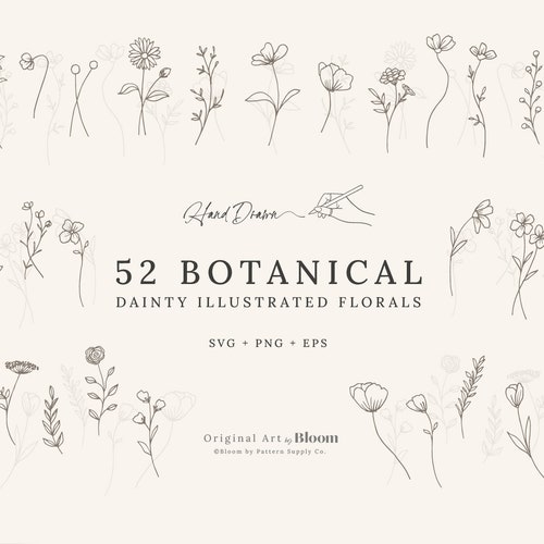 Botanical Dainty Illustrated Florals SVG PNG EPS Clipart - Etsy