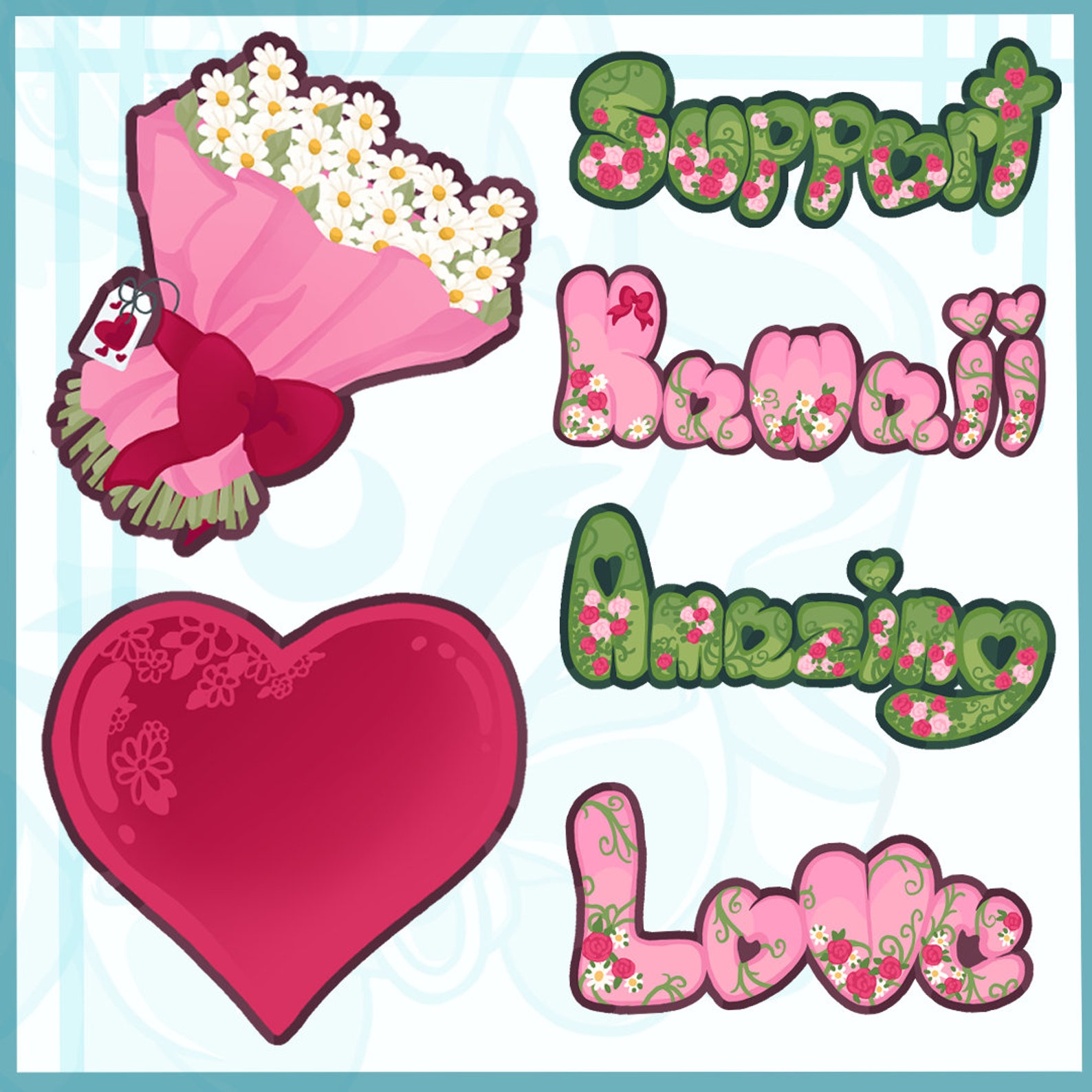 Vtuber Streaming Twitch Asset Affectionate Words Set 1 - Etsy