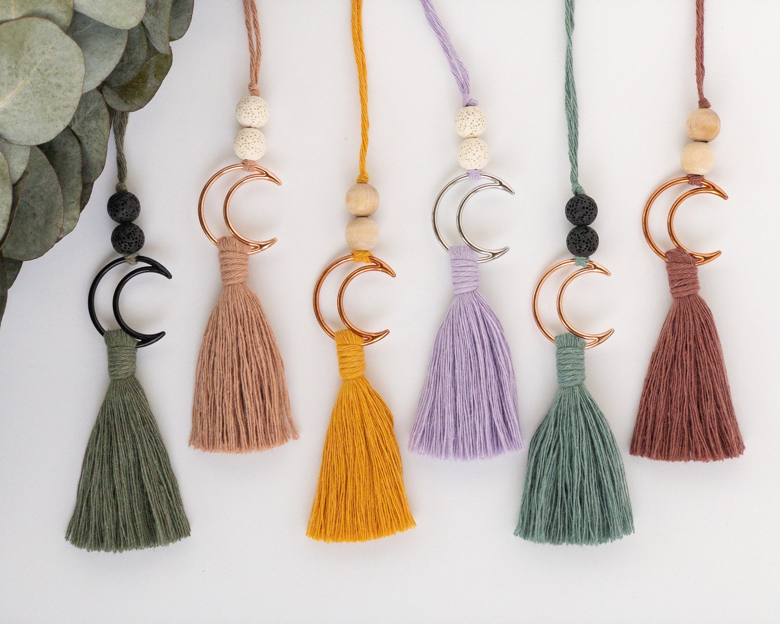 Moon Tassel Car Charm Diffuser, Moon Rearview Mirror Charm, Boho Car ...