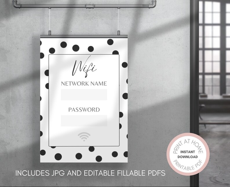 Wifi Password Sign Printable Fillable Editable Black White - Etsy
