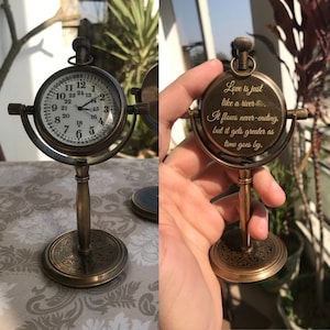 Engraved Antique Office Desk Clock, Brass Clock, Personalized Western ...
