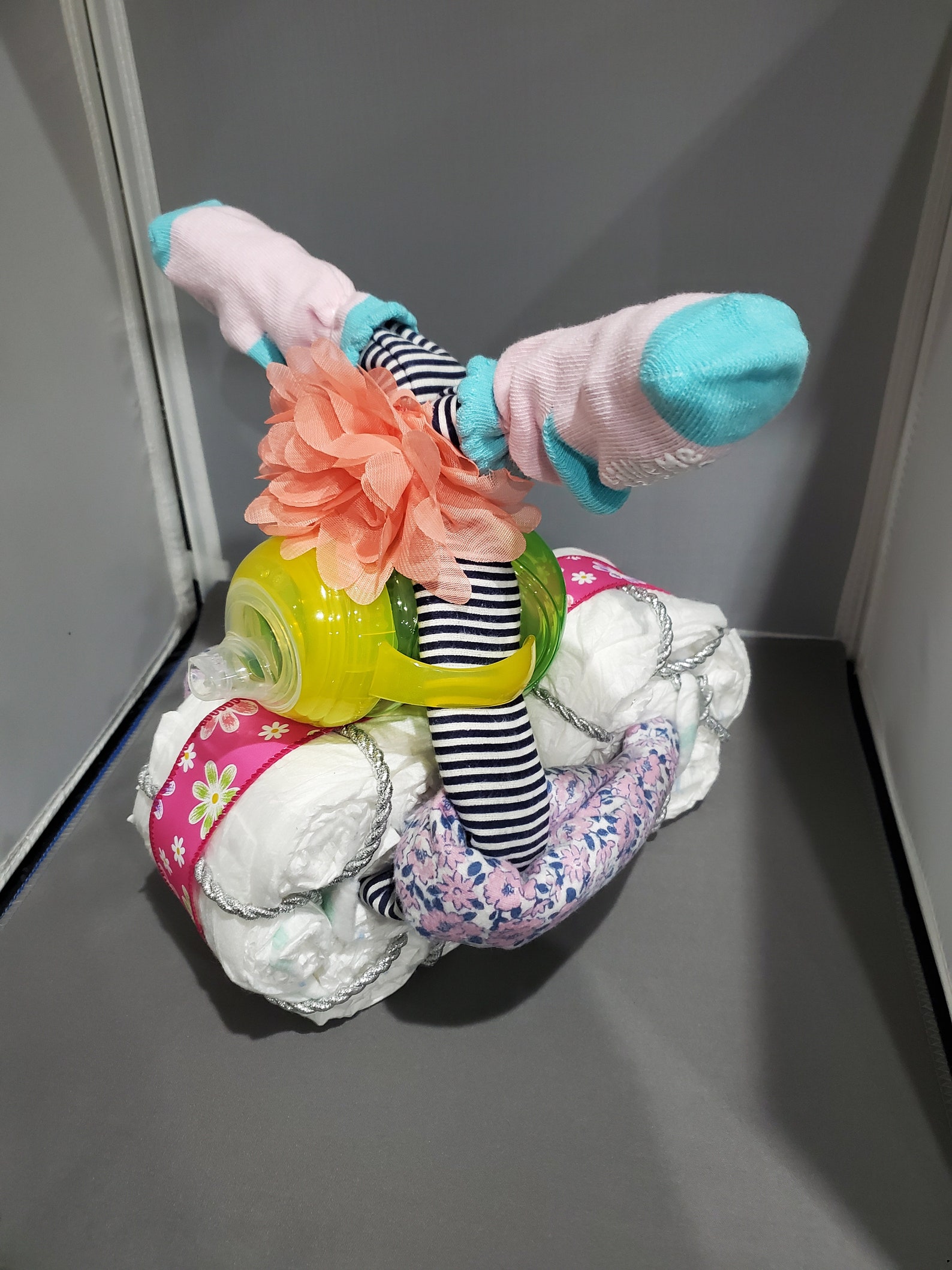 Motorcycle Diaper Cake Flowers and Stripes - Etsy