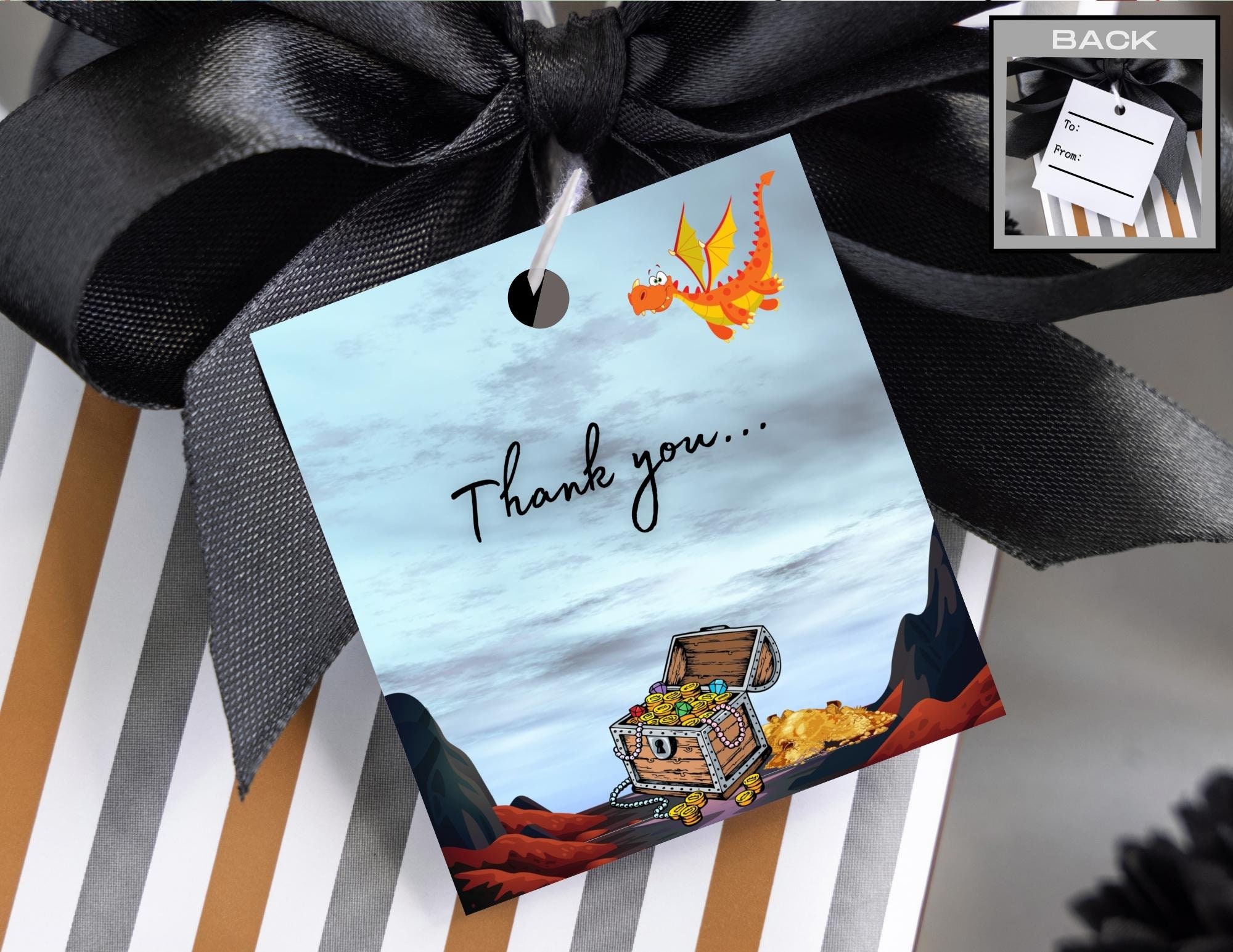 Editable Thank You Gift Tags in Treasure & Dragons Theme // 6 Colors ...