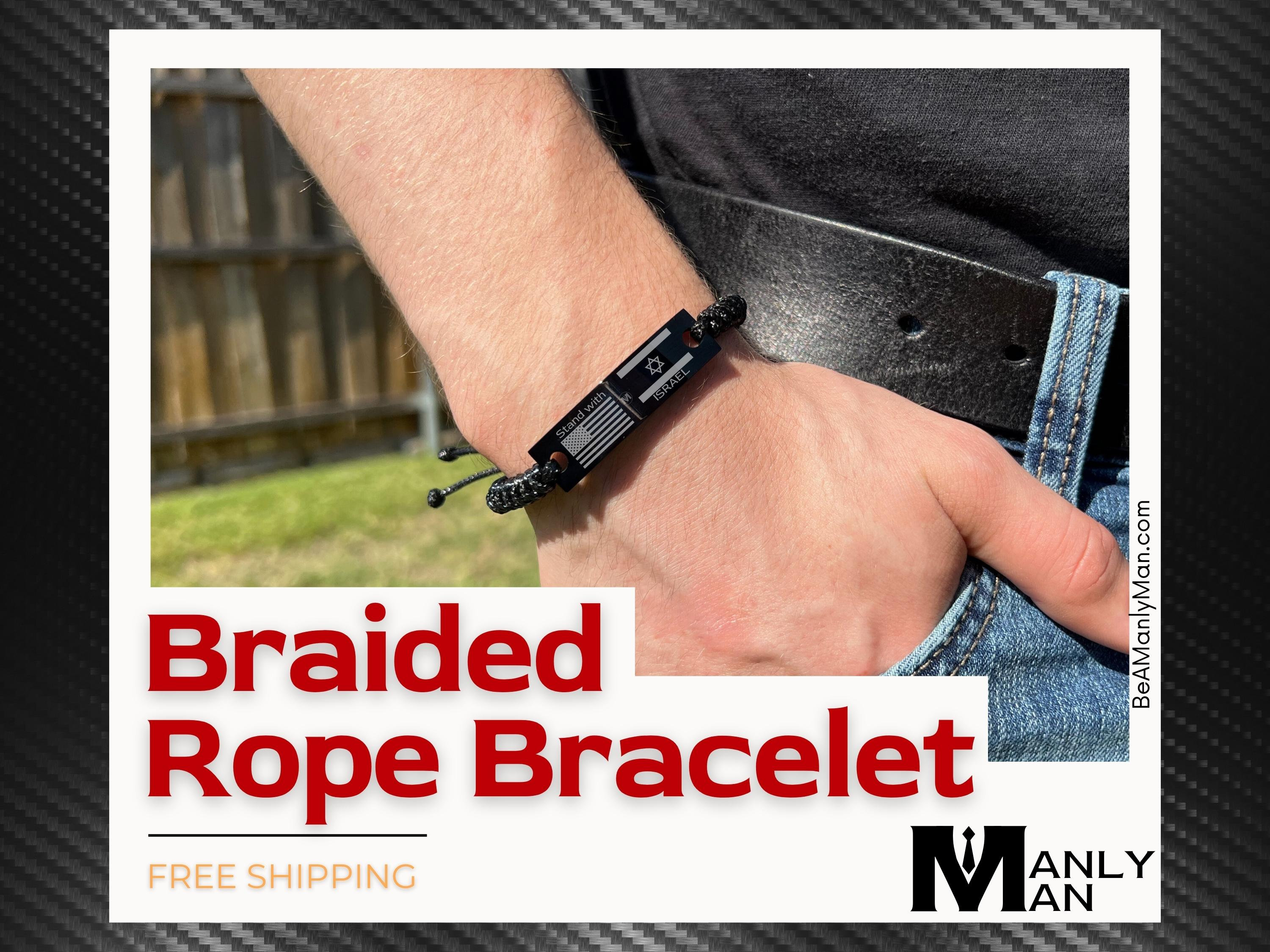 Manly Man Unisex Black String Bracelet / Adjustable Bracelet Engraved ...