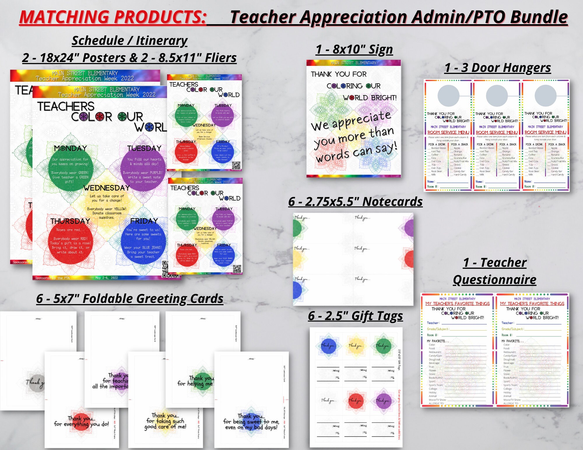 Editable Thank You Gift Tags in Colorful Kaleidoscope Theme // 6 Colors ...