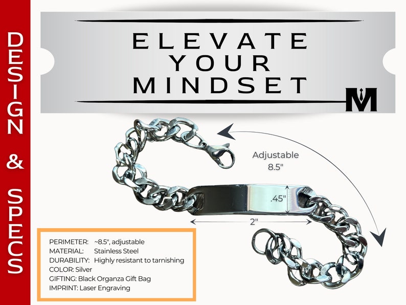 MANY MAN Men's Stainless Steel Cuban Chain Adjustable Bracelet Engraved ...