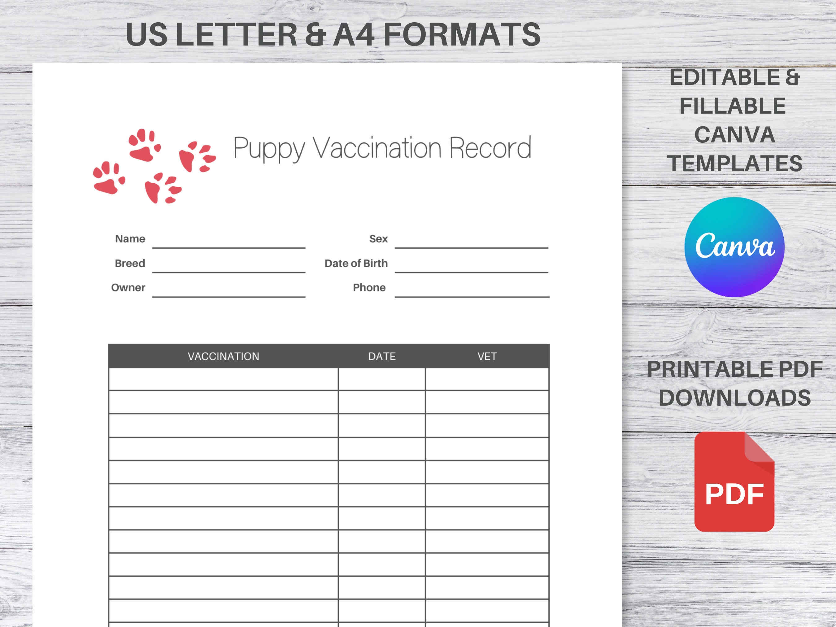 Printable Puppy Vaccination Record Puppy Shot Record Dog Breeder ...