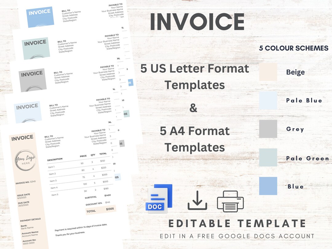 Editable Invoice Templates for Small Business Owners. Custom Business ...