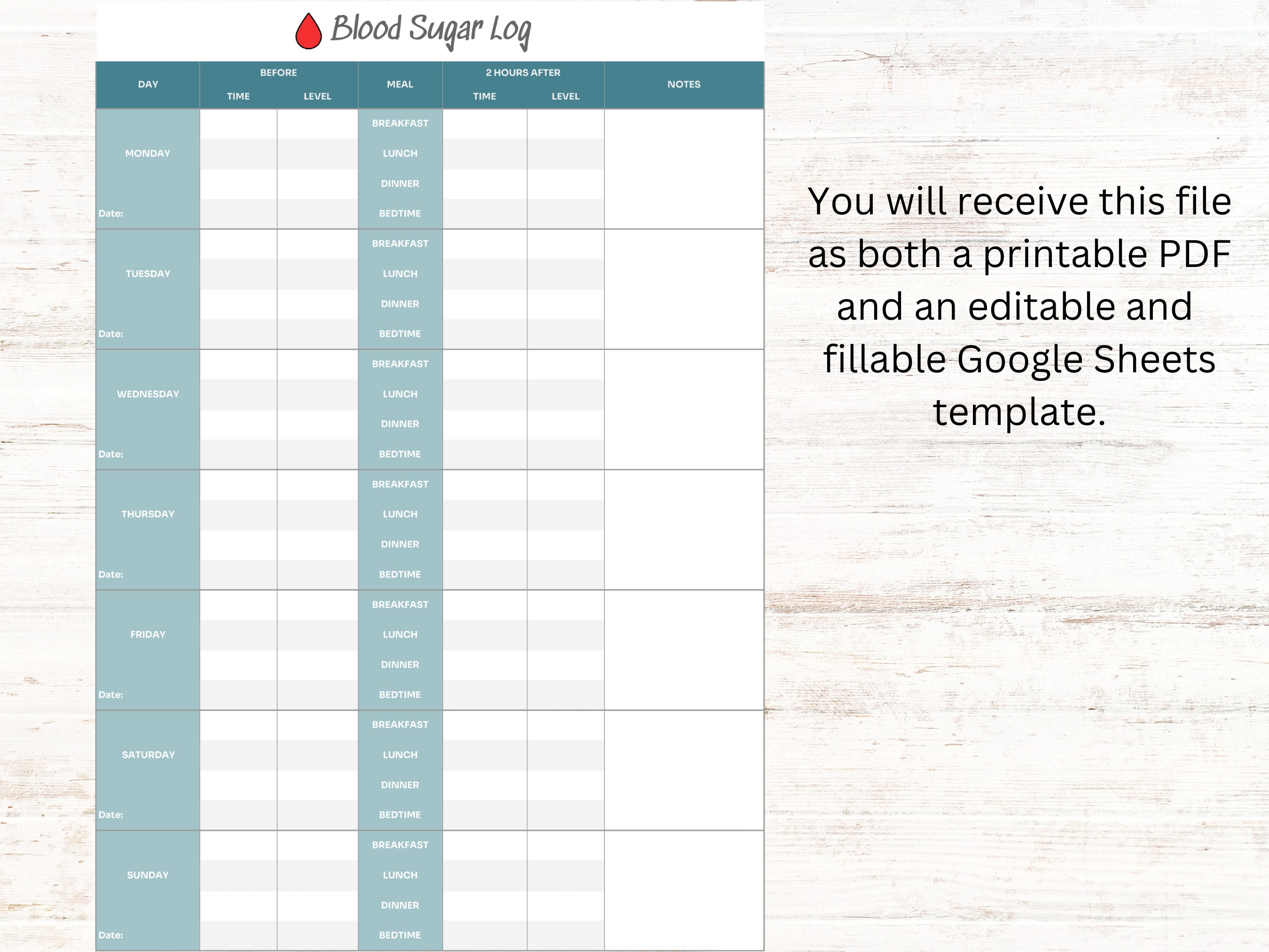 Editable and Printable Blood Sugar Log Chart for Diabetes Management ...