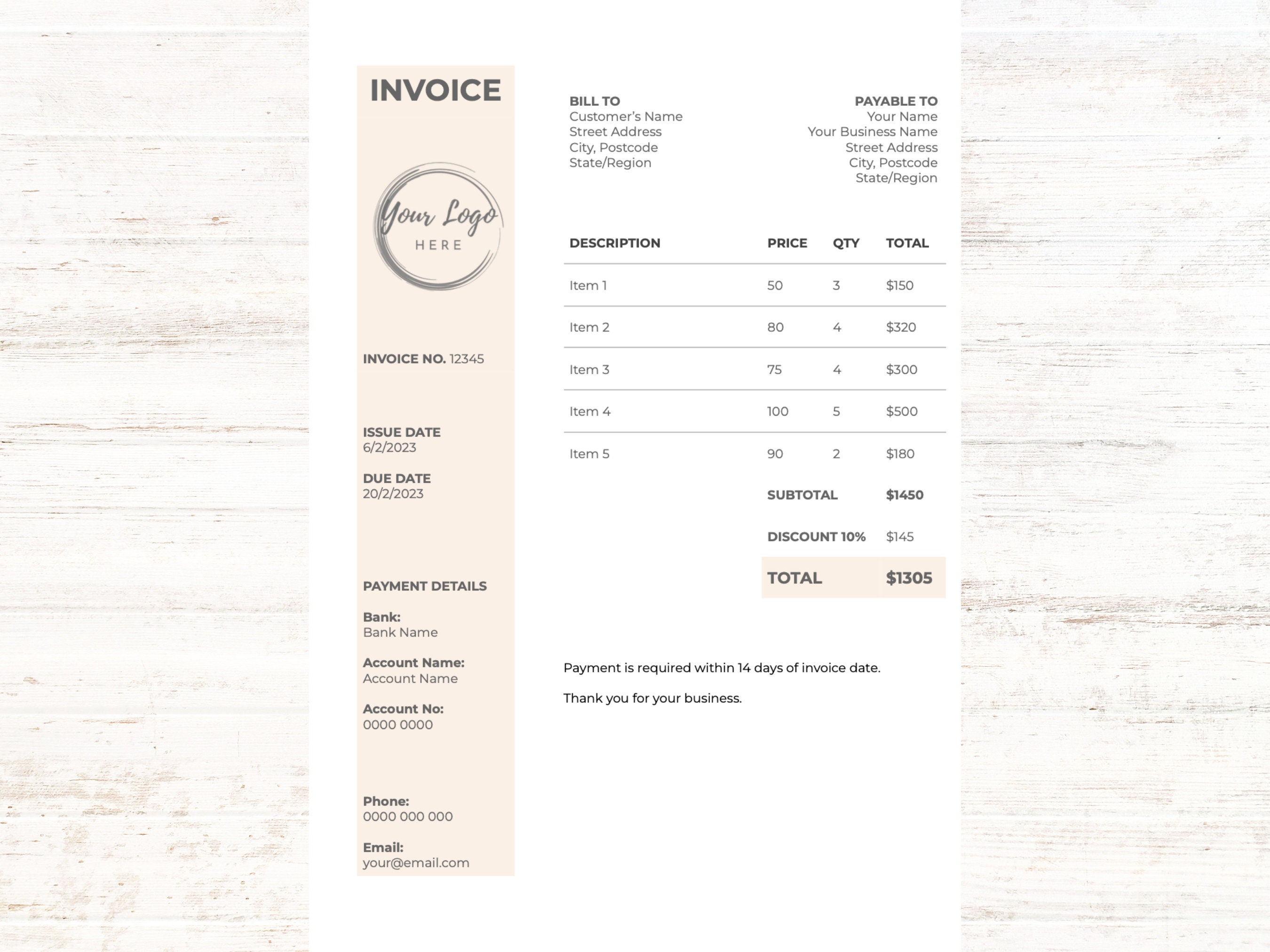 Editable Invoice Templates for Small Business Owners. Custom Business ...