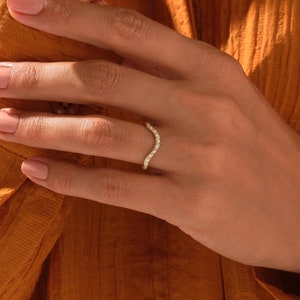 Pave Diamond Curved Wedding Band, Solid Gold Contour Ring for Women,14k ...