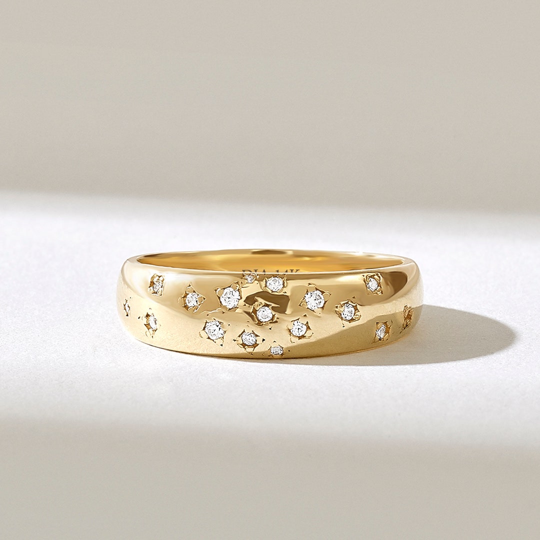 Diamond Minimalist Constellation Ring, 14k Dome Celestial Ring, Solid ...