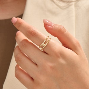 Pave Diamond Knot Ring, Solid Gold Two Band Bold Ring Women,14k Thick Infinity Statement Ring ...