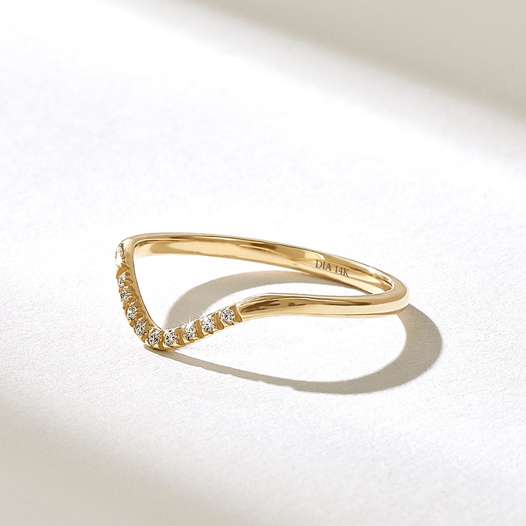 Pave Diamond Curve Ring 14k Solid Gold Stacking Ring Enhancer ...