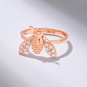 Bee Ring, 14K Solid Gold Unique Statement Ring, Pave Diamond Insect ...