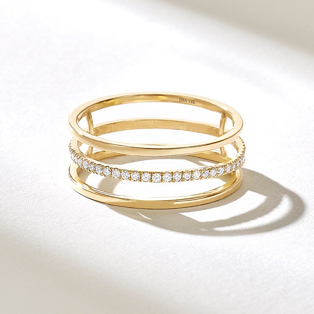 14k Solid Gold Pave Diamond Fidget Ring for Women - Etsy