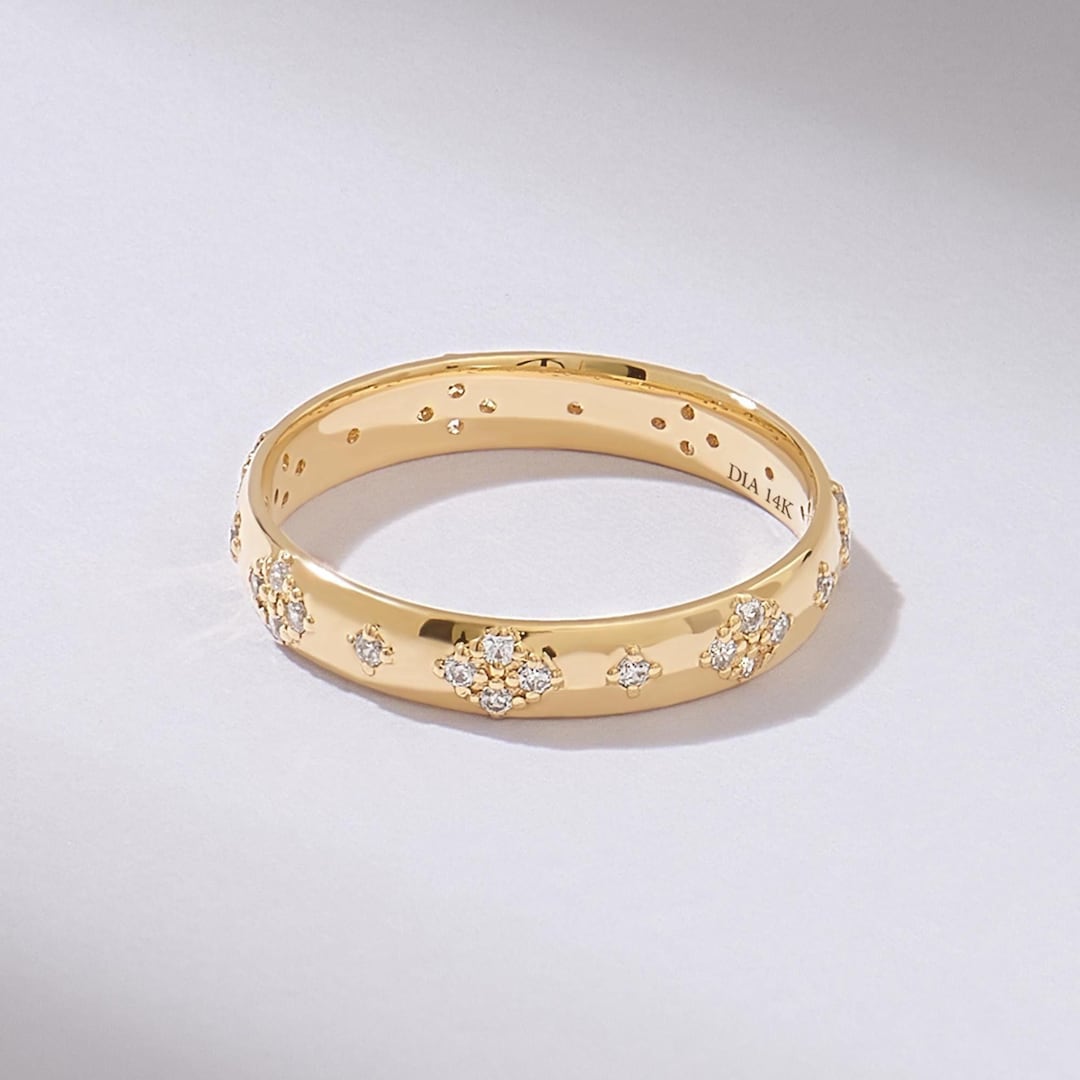 Wedding Band 14K Solid Gold | Diamond Quatrefoil Dome Ring | Gold ...