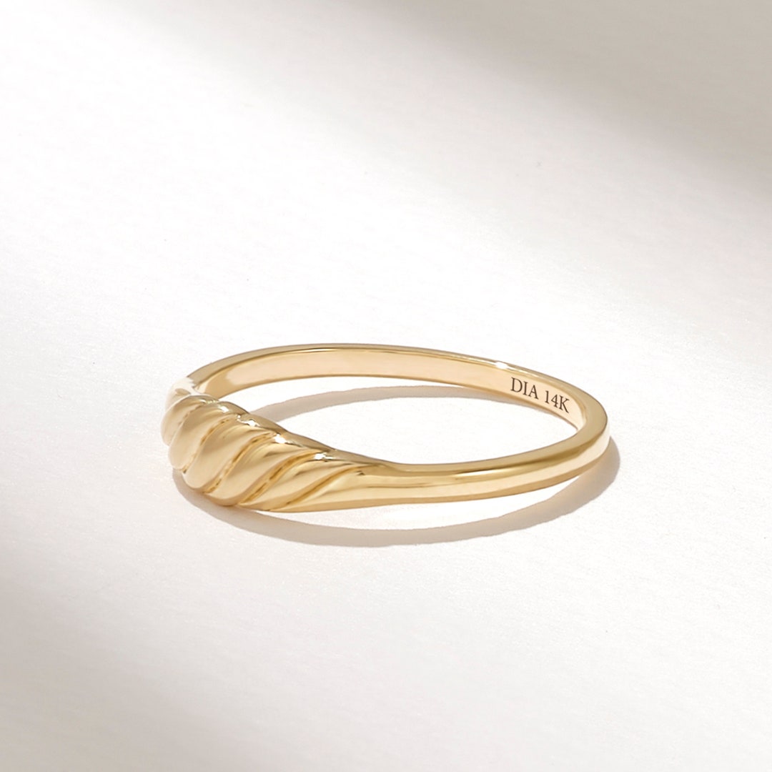 14k Tiny Croissant Ring, Thin Dome Ring, Solid Gold Statement Ring ...