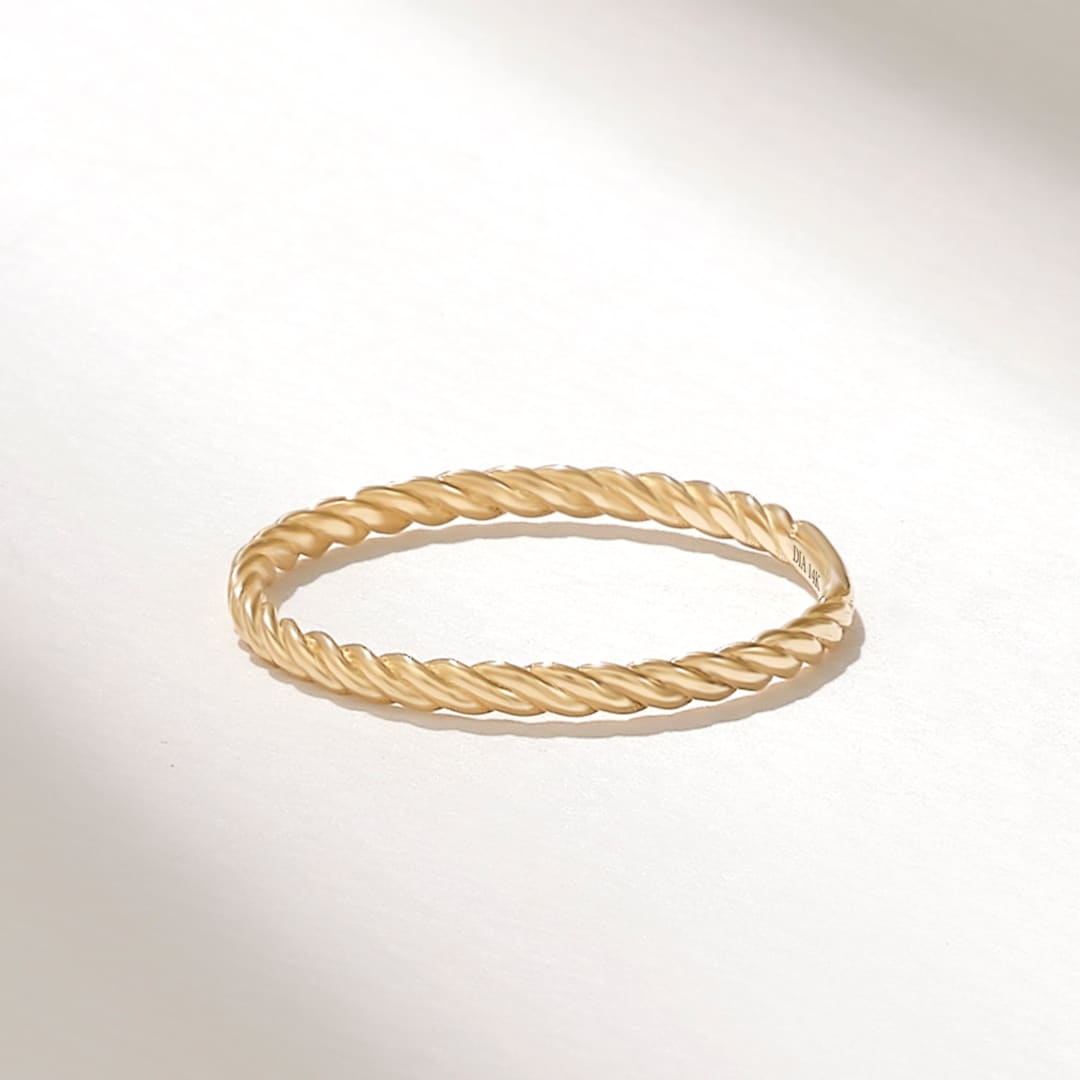 Twisted Rope Wedding Ring, 14k Braided Stacking Ring, Solid Gold Womens Simple Twined Layering ...