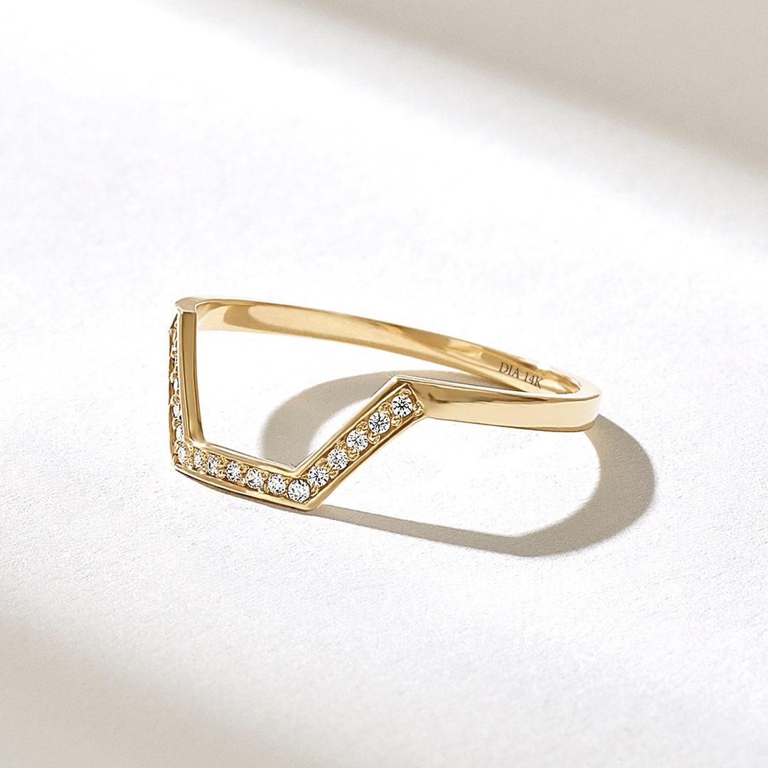 Pave Diamond Half Hexagon Stacking Ring, Geometric Stackable Ring ...