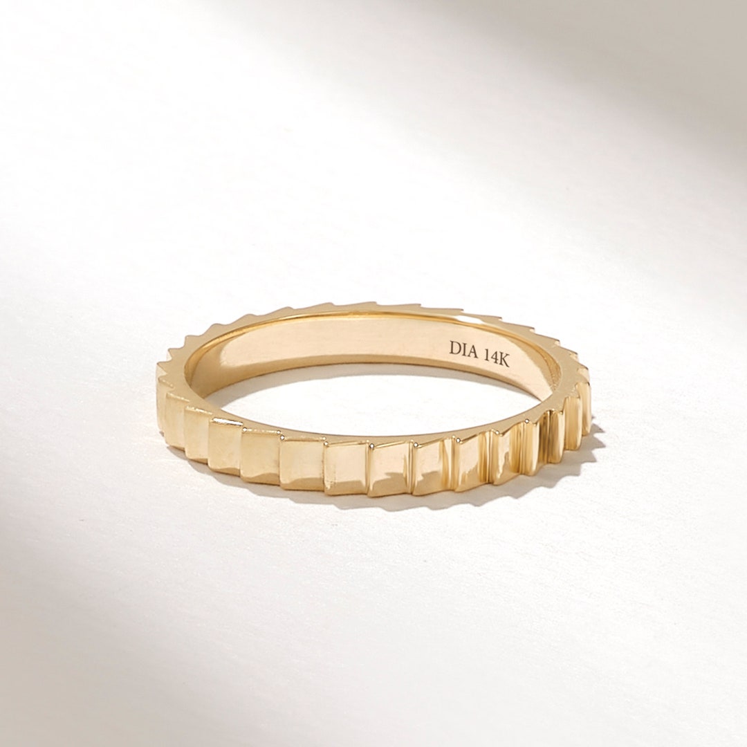 Classic Square Eternity Band, 14k Solid Gold Wedding Band Women, Simple ...