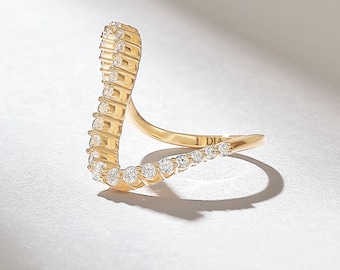 14K 18K Solid Gold Ocean Wave Ring Dainty Diamond Cz Wave - Etsy