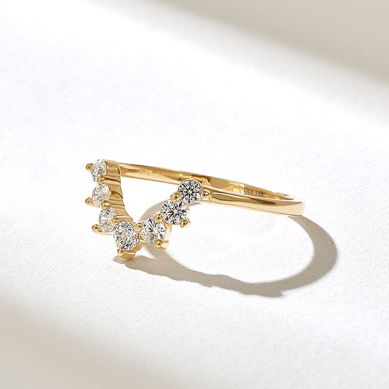 Pave Diamond Nesting Ring 14k 18k 10k Solid Gold Curved - Etsy