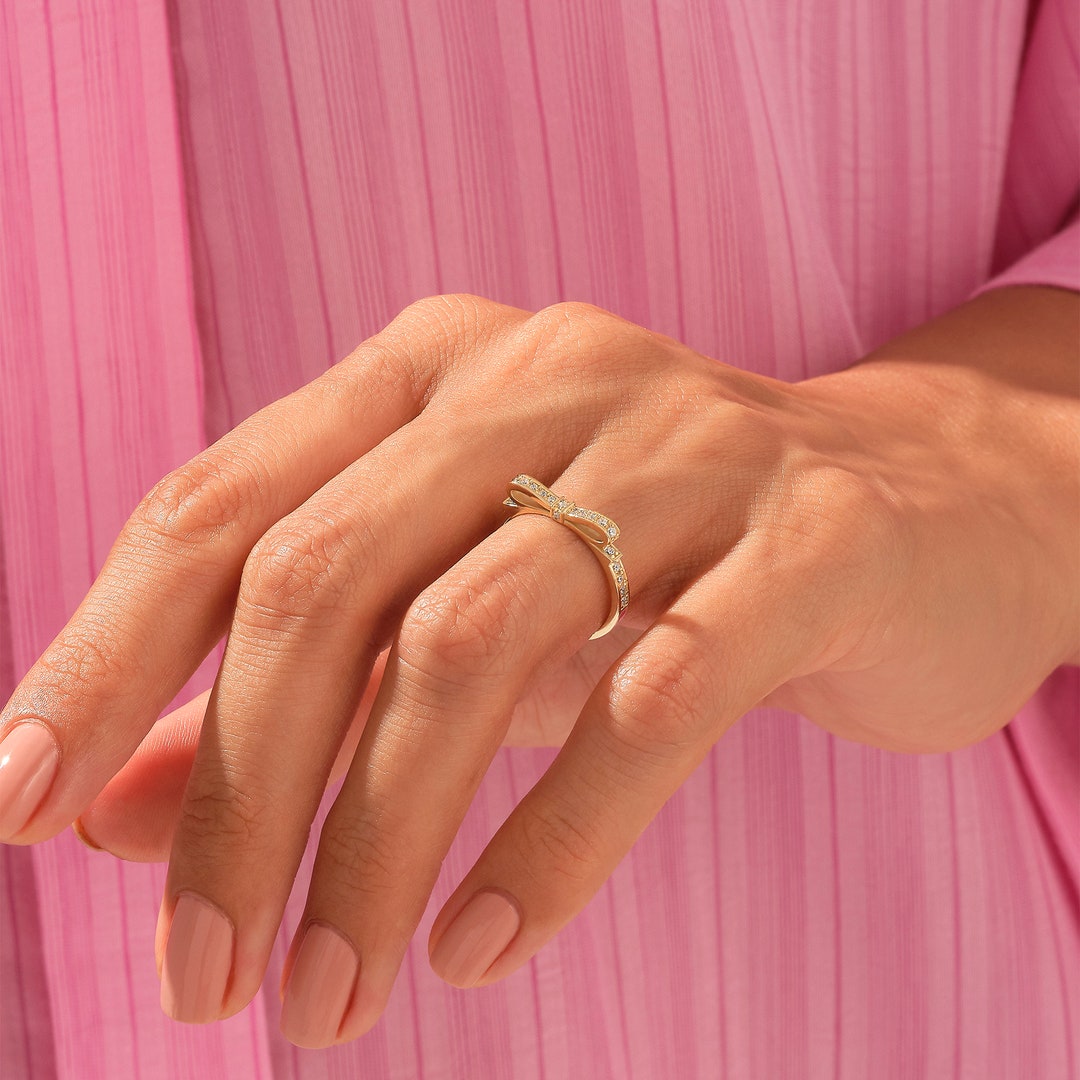 Pave Diamond Ribbon Ring | 14k 18k 10k Solid Gold Designer Ring ...