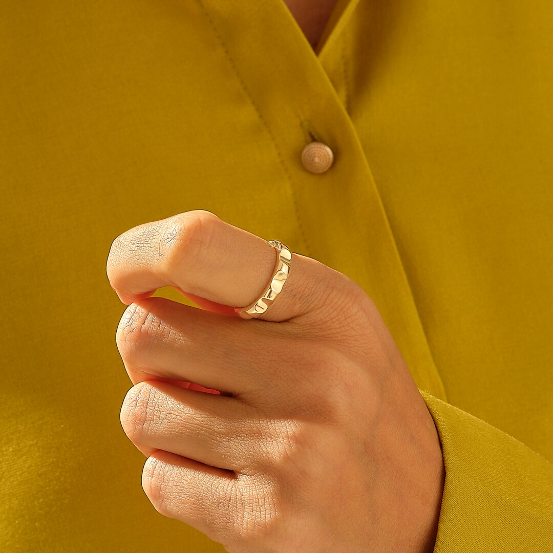 14k Matching Marriage Ring, Solid Gold Dainty Wedding Anniversary Band ...