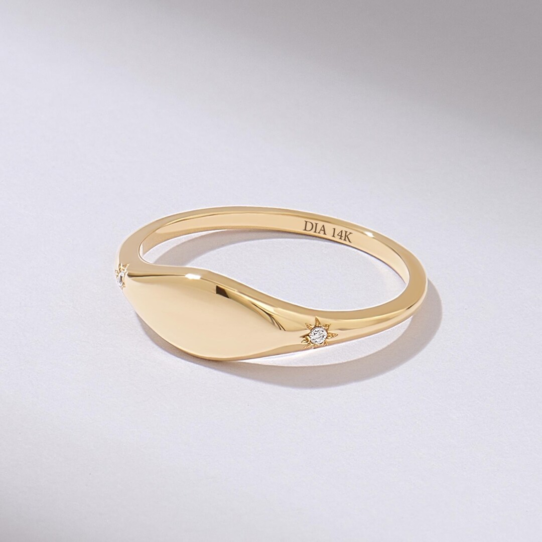 Gold Signet Ring Women Pinky Ring 14k Solid Gold Minimalist Ring Diamond Engagement Ring ...