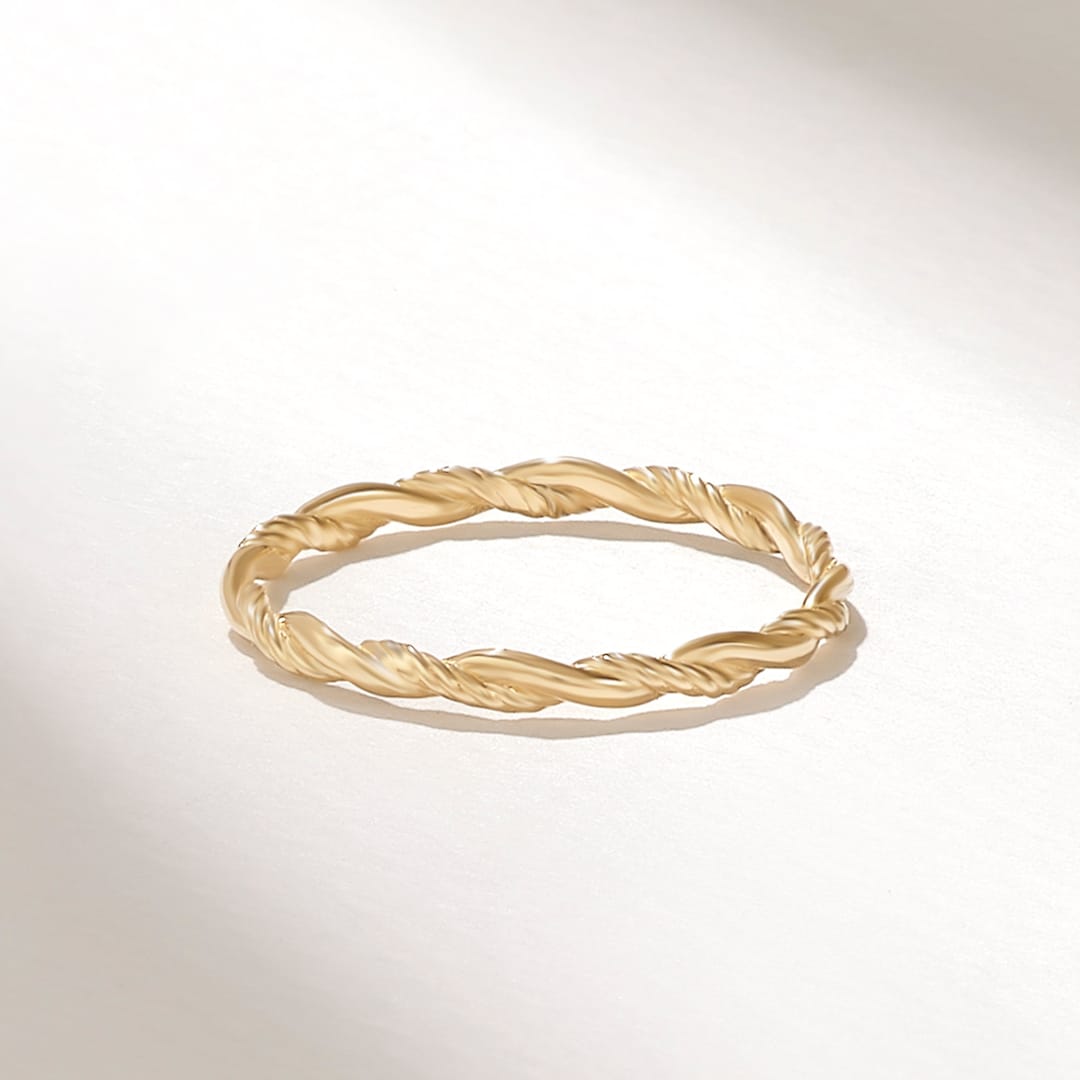 Twisted Rope Ring, 14k Real Gold Braided Wedding Band, Handmade Twined ...