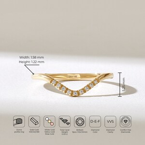 Pave Diamond Curve Ring 14k Solid Gold Stacking Ring Enhancer ...