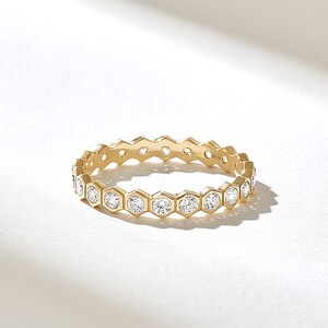 Diamond Eternity Wedding Ring, 14k Gold Bezel Diamond Band, Solid Gold Natural Diamond ...