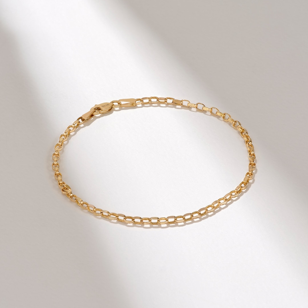14k Gold Belcher Chain Bracelet | Dainty Rolo Bracelet Women ...