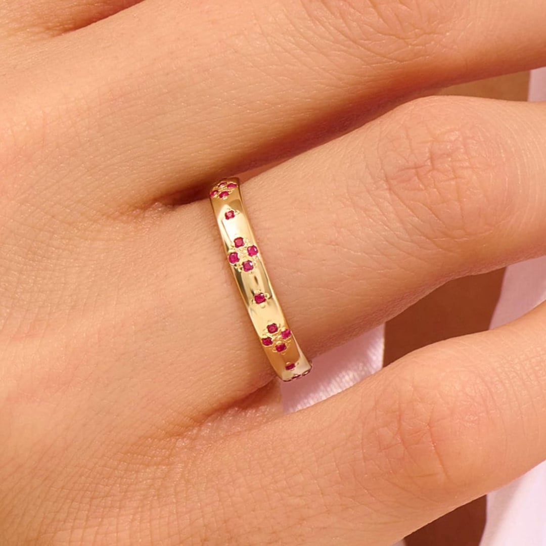 Ruby Wedding Band, Solid Gold Ruby Ring, Womens Pave Ruby Band, 14k ...