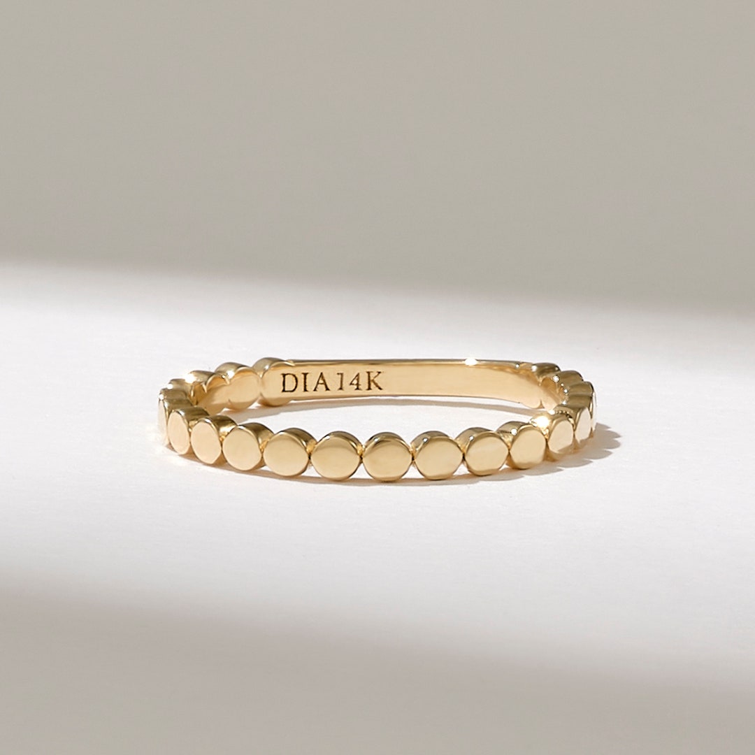 Dainty 14k Gold Dot Ring, Solid Gold Flat Bead Ring, Unique Stacking ...