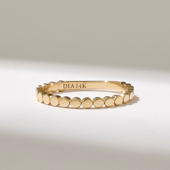 Zierlicher 14k Dot Ring Solid Gold Flache Bead Ring Einzigartige Stacking Band fur Frauen Daumen Alle Finger Gepunktet Eternity Ring Midi Ring Etsy